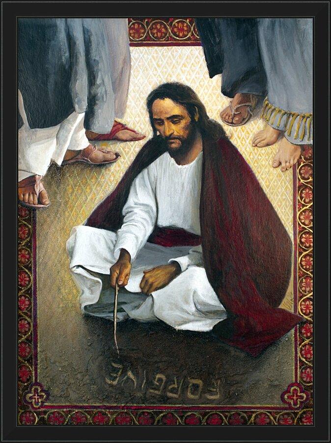 Wall Frame Black - Jesus Writing In The Sand by L. Glanzman – trinitystores